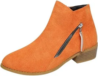 Generic Bottines Chelsea rétro en daim pour femme - Confortables et décontractées - À talons bas - Avec fermeture éclair latérale - Pour lhiver, Orange, 44 EU