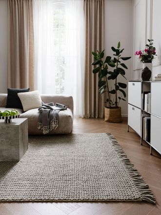 benuta Pure Wollteppich Velma - Grau 200x300 cm - Wolle handgewebt - Rechteckig & im Style: Geometrisch, Zickzack, Boho-Style - Pflegeleicht f&uuml;r Wohnzimmer S