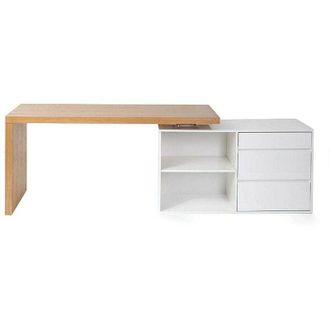 Miliboo Bureau modulable design blanc brillant et bois clair fr&ecirc;ne L160-235 cm NEW MAX
