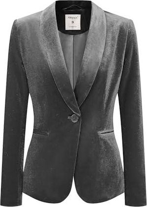 Allegra K Blazer en Velours Femme &agrave; Col Ch&acirc;le avec 1 Bouton D&eacute;guisement Blazer daffaires D&eacute;contract&eacute; Veste Automne de No&euml;l pour Femme Gris S