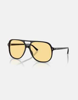 Ray-Ban Bill - Eckige Sonnenbrille in Schwarz mit gelben Gl&auml;sern