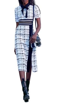 Elie Saab Runway Plaid Tweed Midi Dress Size 38