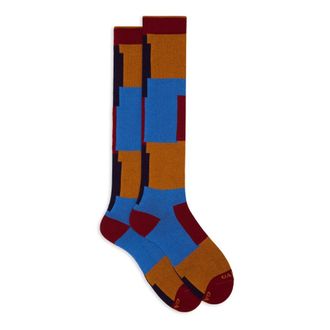 Gallo Gallo, Homme, Sous-vêtements, Multicolore, Taille: M Chaussettes longues en coton bordeaux pour hommes avec motif à carreaux superposés