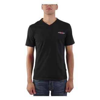 Guess Homme, Tops, Noir, Taille: XS T-shirt en coton biologique col en V coupe slim