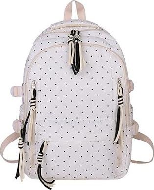Generic Sac &agrave; dos tendance en nylon &agrave; pois pour &eacute;tudiant, coll&egrave;ge, &eacute;tudiants, sac &agrave; livres pour femmes, filles, universit&eacute; et ext&eacute;rieur, blanc