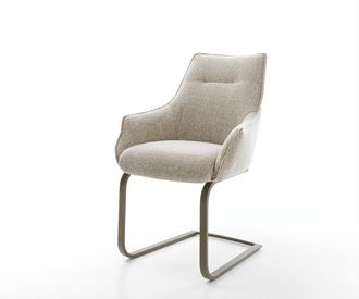 DELIFE Freischwinger Alja-Flex mit Armlehnen Webstoff Soft Beige Freischwinger flach Effektfinish Titan Taschenfederkern, Esszimmerst&uuml;hle