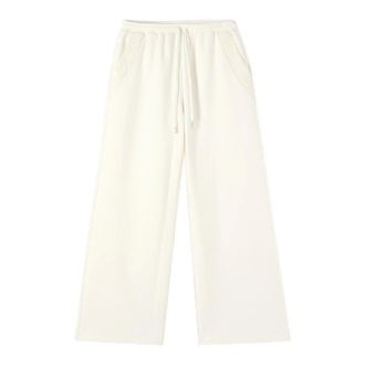 Oltre Fleece Jogger mit Spitze - - Trousers - Damen - Wei&szlig; - L