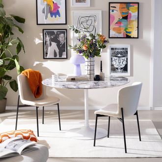 M&oslash;rteens home24 Polsterstuhl MOUZON 2er-Set 52 x 79 x 49cm Samt Walli: Creme Wei&szlig;/Wei&szlig; Schwarz