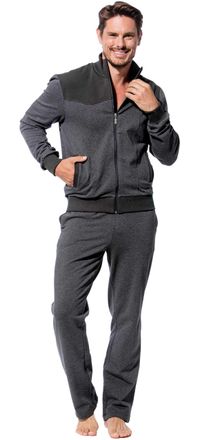 Morgenstern Hausanzug Herren Set Trainingsanzug Freizeitanzug Baumwolle 2-teilig langarm Jacke lange Hose Grau Größe XXL 58-60