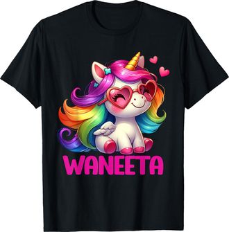 BDAZ Waneeta Personalisierter Name, buntes Einhorn f&uuml;r Damen und M&auml;dchen T-Shirt