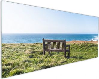 Wallario K&uuml;chenr&uuml;ckwand aus Glas 125 x 50 cm, Motiv: Bank mit Aussicht | Spritzschutz abwischbar & pflegeleicht