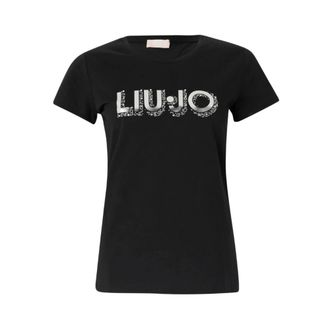 Liu Jo Schwarzes Baumwoll-T-Shirt Kurzarm - - Tops - Damen - Schwarzk - S