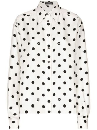 Dolce & Gabbana chemise en soie &agrave; pois - Blanc
