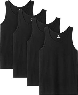 Lapasa Lot de 4 Débardeur de Sport Homme Haut Top T-Shirt Maillot sans Manches 100% Coton M35&M36 - Noir / Black (Coupe Droite, Non Côtelé en Coton) - Taille