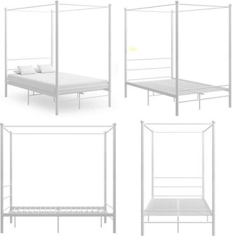 vidaXL Cadre de lit à baldaquin sans matelas blanc métal 120x200 cm - Lit Plateforme - Lit Double - Cadre De Lit - Lit Design - Lit Moderne - Home & Living