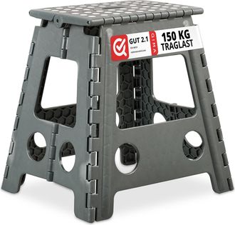 Relaxdays Klapphocker faltbar, Camping Hocker, gro&szlig;er Badhocker, bis 150 kg, Kunststoff, HBT: 39 x 39 x 32 cm, hellgrau