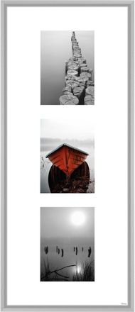 Nielsen Design Collagerahmen mit Passepartout, 30x74 cm - 3x 13x18 cm, Aluminium, Silber matt, Collage mit 3 Bildern zum Aufh&auml;ngen im Hoch- & Querformat, Echtglas, G