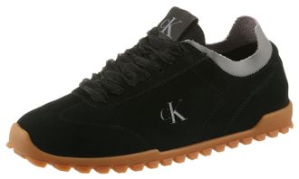 Calvin Klein Sneaker CALVIN KLEIN LOW PROFILE RUN MG SUE DB LACES, Damen, Gr. 39, schwarz, Textil, Veloursleder, unifarben mit Farbeinsatz, Schuhe Sneaker, Freizei