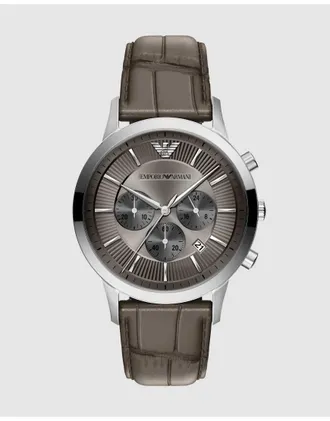 Emporio Armani Archetipo montre chronographe en cuir gris argent&eacute;