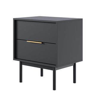 Selsey Nachttisch Beistellschrank Beistelltisch Nachtschrank 54 cm Mit 2 Schubladen Schwarz Holzerne Beine Viviaro