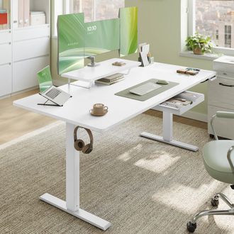 Vasagle Höhenverstellbarer Schreibtisch, 160 x 80 cm, flexibel montierbarer Monitorständer, Schublade, USB-C-Anschluss, Erinnerung bei langem Sitzen, für Büro