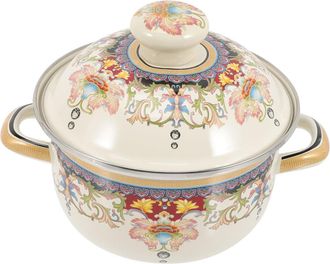 Aboofan Emaille Suppentopf Mit Doppelgriffen Retro Blütenmuster Verschleißfester Kochtopf Für Gas Induktion Und Elektroherd Flacher Boden Für Gleichmäßige Wär