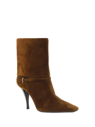 Saint Laurent Womens Ankle Boots Vicky Suede-Effect Leather Brown Calf