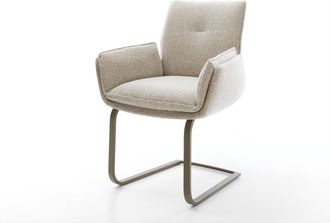 DELIFE Freischwinger Nela-Flex Webstoff Soft Beige Freischwinger flach Effektfinish Titan, Esszimmerst&uuml;hle