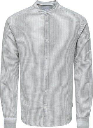 Only & Sons Herren ONSCAIDEN Life LS Mao Stripe Linen NOOS Leinenhemd, Sea Spray, Small