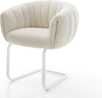 DELIFE Freischwinger Jada-Flex Teddystoff Beige Freischwinger flach Wei&szlig; Taschenfederkern, Esszimmerst&uuml;hle