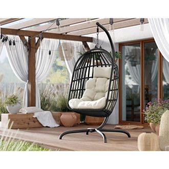 Best Mobilier Bestmobilier - Dolores - polyrattan h&auml;ngesessel - schwarz mit beige kissen - schwarz / beige