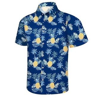 Generic Chemise hawa&iuml;enne &agrave; manches courtes pour homme - Sans plis - Boutonn&eacute;e - &Eacute;vacuation de lhumidit&eacute; - S&eacute;chage rapide - Imprim&eacute; d&eacute;contract&eacute; - Haut color&eacute; 