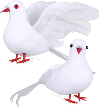 NUOBESTY 2 St&uuml;ck K&uuml;nstliche Friedenstauben Deko V&ouml;gel aus Simuliertem Material mit Drahtf&uuml;&szlig;en zum Befestigen f&uuml;r Hochzeits und Heimdekoration Wei&szlig;