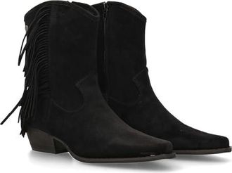 Shoes & Blues Bottines à franges latérales, imprimé uni, pointe fine et talon bas. Idéales pour lhiver automne., Noir, 38 EU