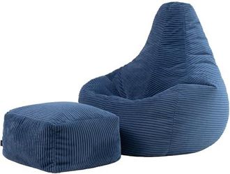 Icon Brand Dalton Sitzsack mit Hocker Cord, Denimblau, Gaming Sitzsack Erwachsene mit Füllung, Bean Bag, Cord Sessel, Lounge Sessel, Lounge Stuhl, Schlafzimmer, 