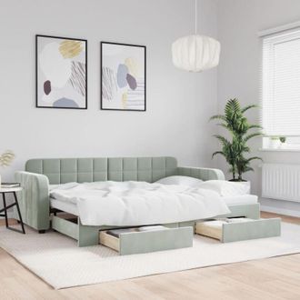 vidaXL Lit de jour avec gigogne et tiroirs gris clair 80x200cm velours