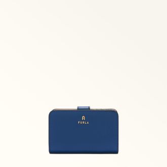 Furla Camelia Kompaktes Portemonnaie M Indigo Blau Strukturiertes Leder Damen