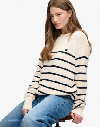 Superdry pull oversize &agrave; rayures blanc cass&eacute; et rayures marine