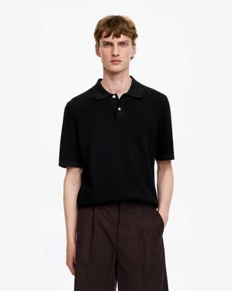 Arket Gestricktes Poloshirt Aus Baumwolle -Schwarz