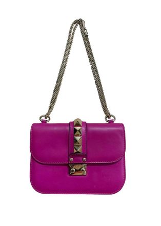 Valentino Garavani Fuschia Glam Lock Studded Shoulder Bag