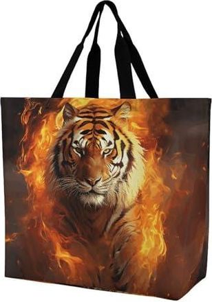 Generic Tigre Froid En Flammes Sac Cabas Pliable Sacs De Courses L&eacute;ger Sac A Main Femme Pour Plage Universit&eacute; Shopping