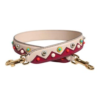 Dolce & Gabbana Femme, Sacs, Multicolore, Taille: ONE Size Bandouli&egrave;re en Cuir Beige Rouge pour Sac &agrave; Main