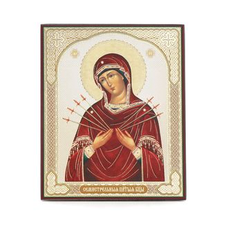 NKlaus Siebenpfeilige Gottesmutter Holz Ikone 10x12cm christlich orthodox, Segen 13911