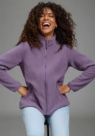 Polarino Fleecejacke POLARINO, Damen, Gr. 34, lila (dunkel lila), Fleece, Obermaterial: 100% Polyester, Fellimitat, unifarben, bequem h&uuml;ftlang, eingefasste Kan