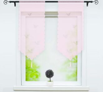 Joyswahl Scheibengardine Voile Bistrogardinen mit Quaste, Lasercut Schmetterlinge Muster »Erika« Kurzstore mit Tunnelzug Pink BxH 40x60cm 2 Stück