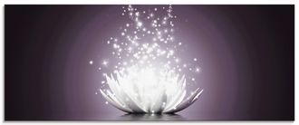 Artland ARTland Wanddeko Glasbilder Wandbild Glas Bild einteilig 125x50 cm Querformat Asien Botanik Blumen Blüten Lotusblume Seerose Abstrakt Lila Violett S6C