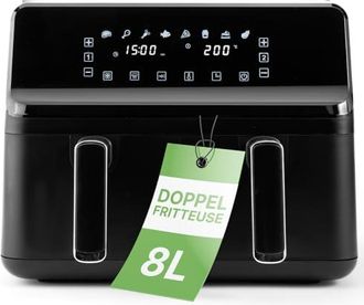 Clatronic Doppel-Heißluftfritteuse | 8 Liter | XXL Heißluftfritteuse | Doppelkammer | Frittieren mit heißer Luft ohne zusätzliches Öl | 8 Programme | Air Fryer 