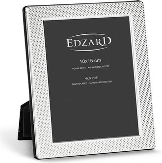 Edzard Bilderrahmen Cagliari für Foto 10 x 15 cm, gemustert, edel versilbert, anlaufgeschützt, Samtrücken, mit 2 Aufhängern, Fotorahmen zum Stellen oder Häng