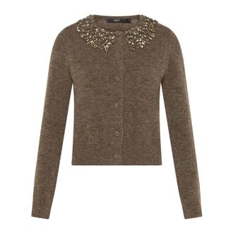 Seventy Wollmisch-Strickjacke mit Schmuckapplikationen - - Knitwear - Damen - Braun - L