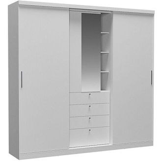 Vente-Unique Vente-unique - Armoire 2 portes coulissantes - Miroir et tiroirs - L240cm - Coloris : Blanc - bodil